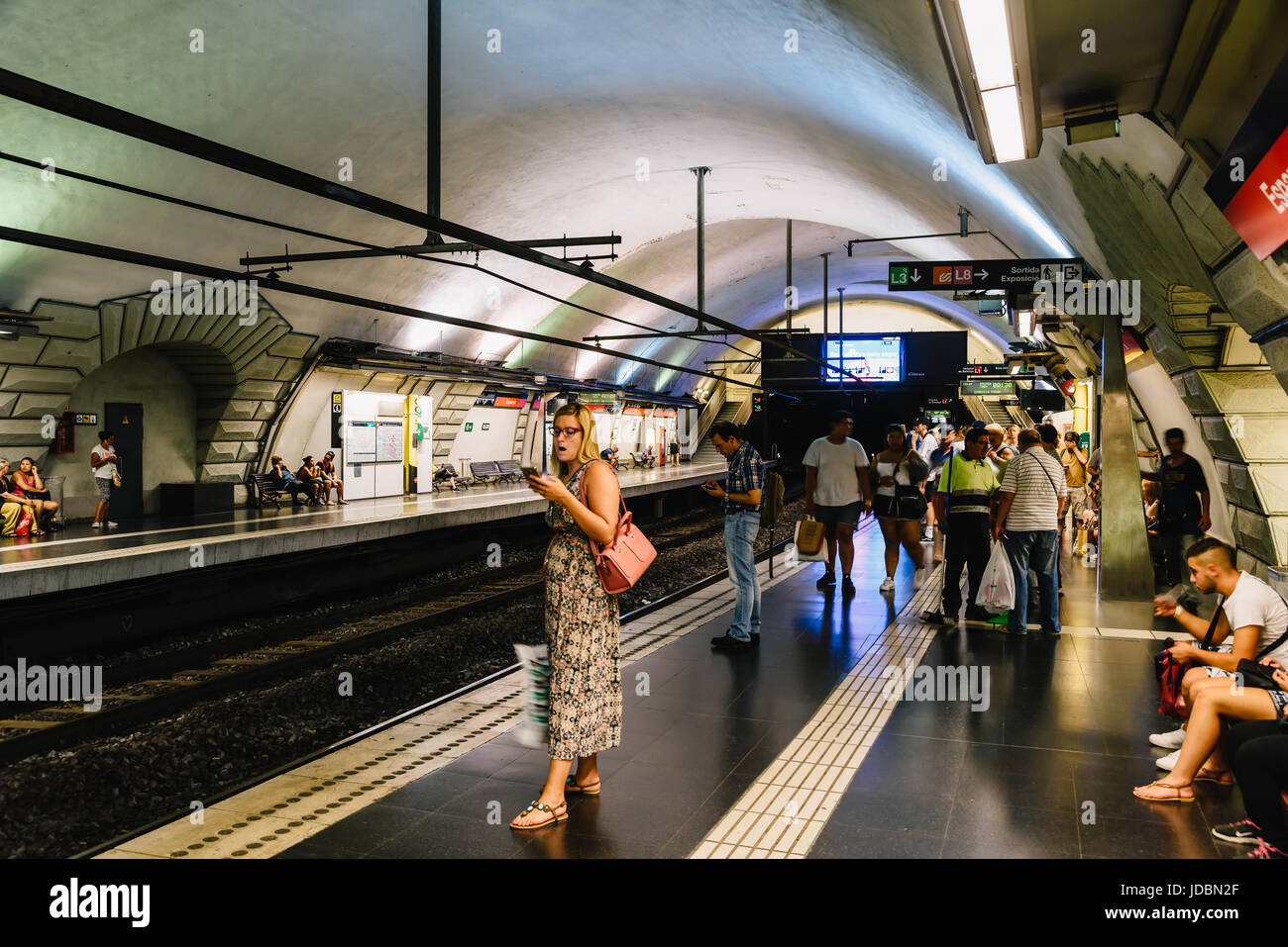 BARCELONA, SPAIN - AUGUST 05, 2016: People Travel By Subway Train In ...