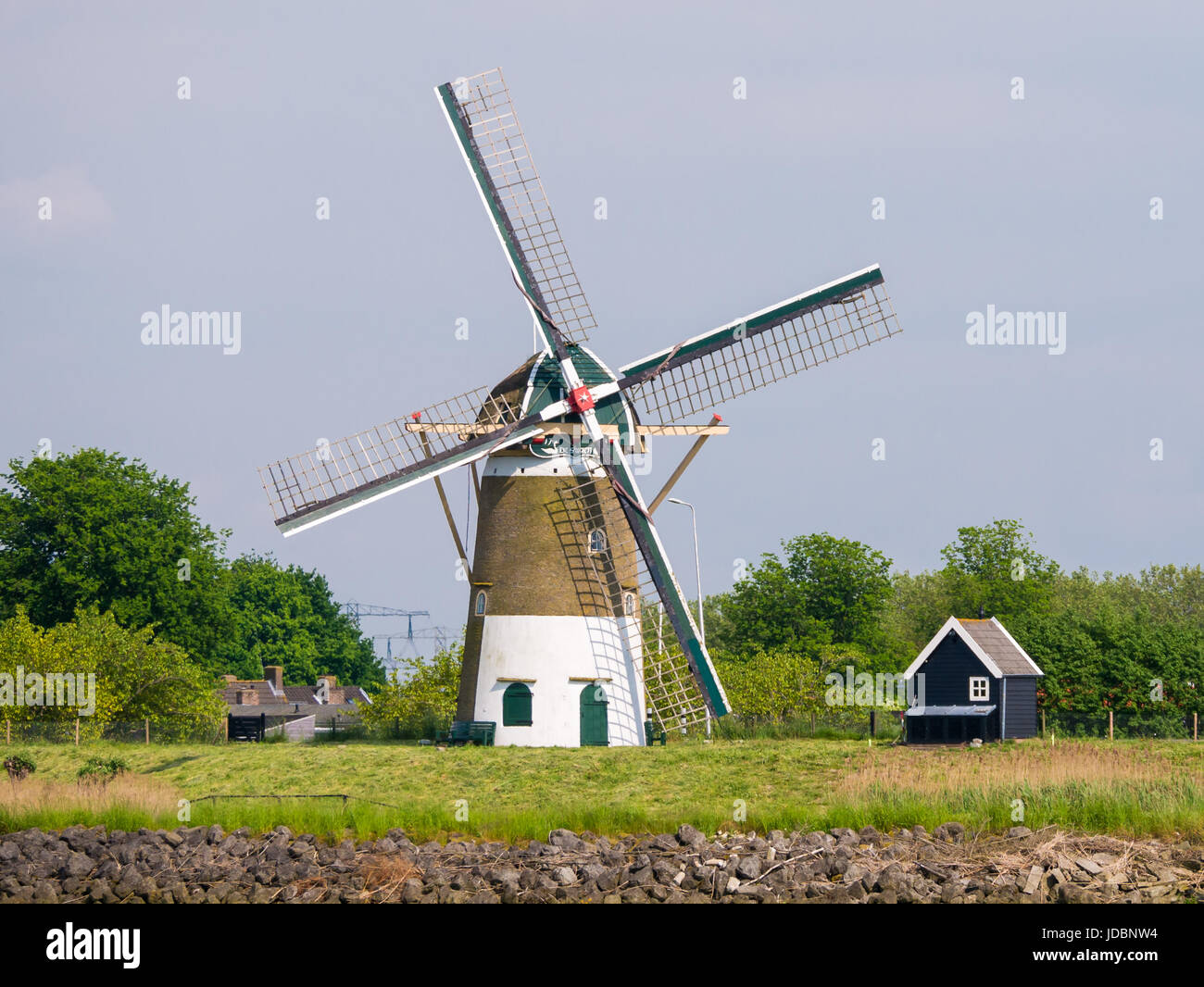 Windmill de Swaen on dike of Spui river in Nieuw-Beijerland, Hoeksche ...