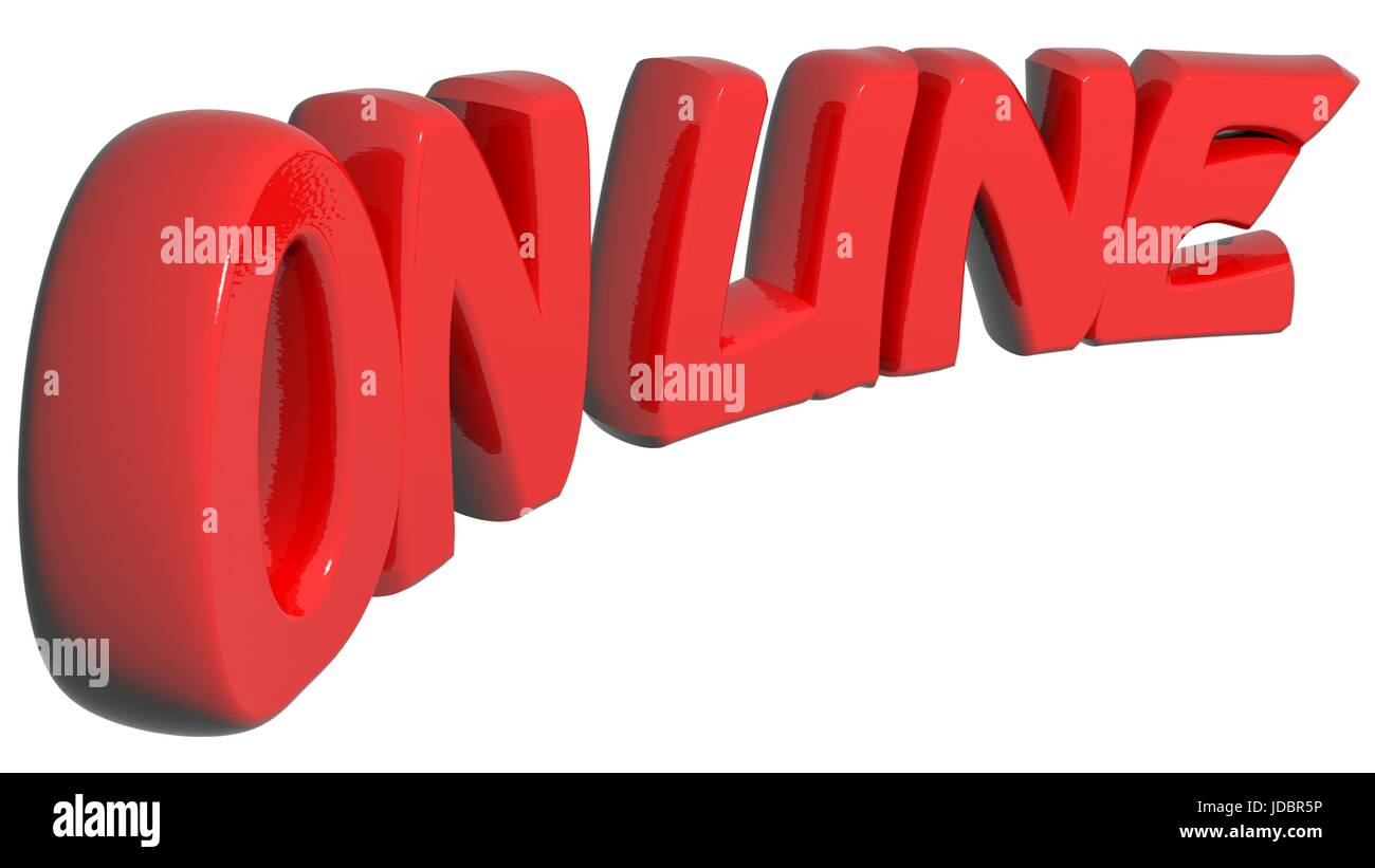"ON LINE" written with 3D red letters on white background - 3D ...