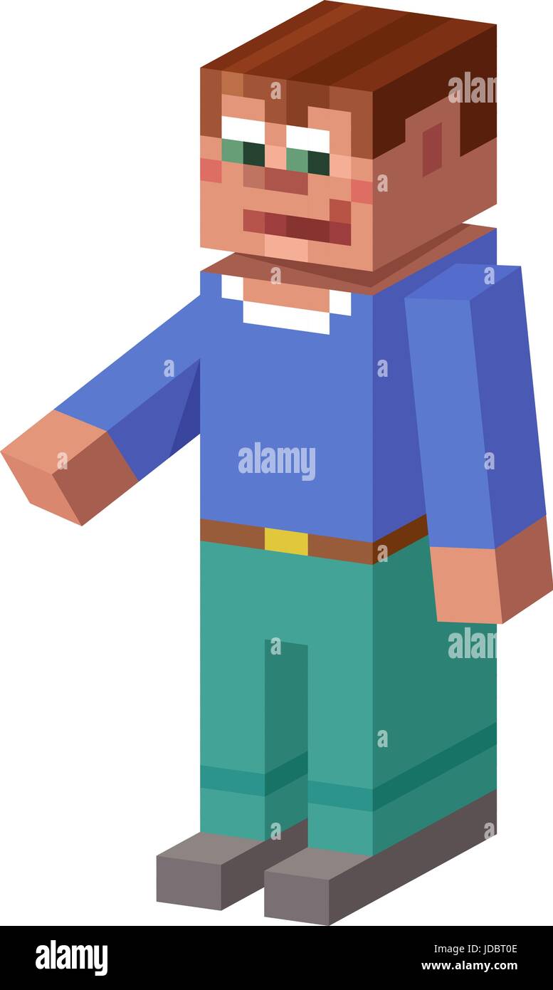 Cartoon Illustration of Cubical Boy 3d Game Character Stock Vector ...