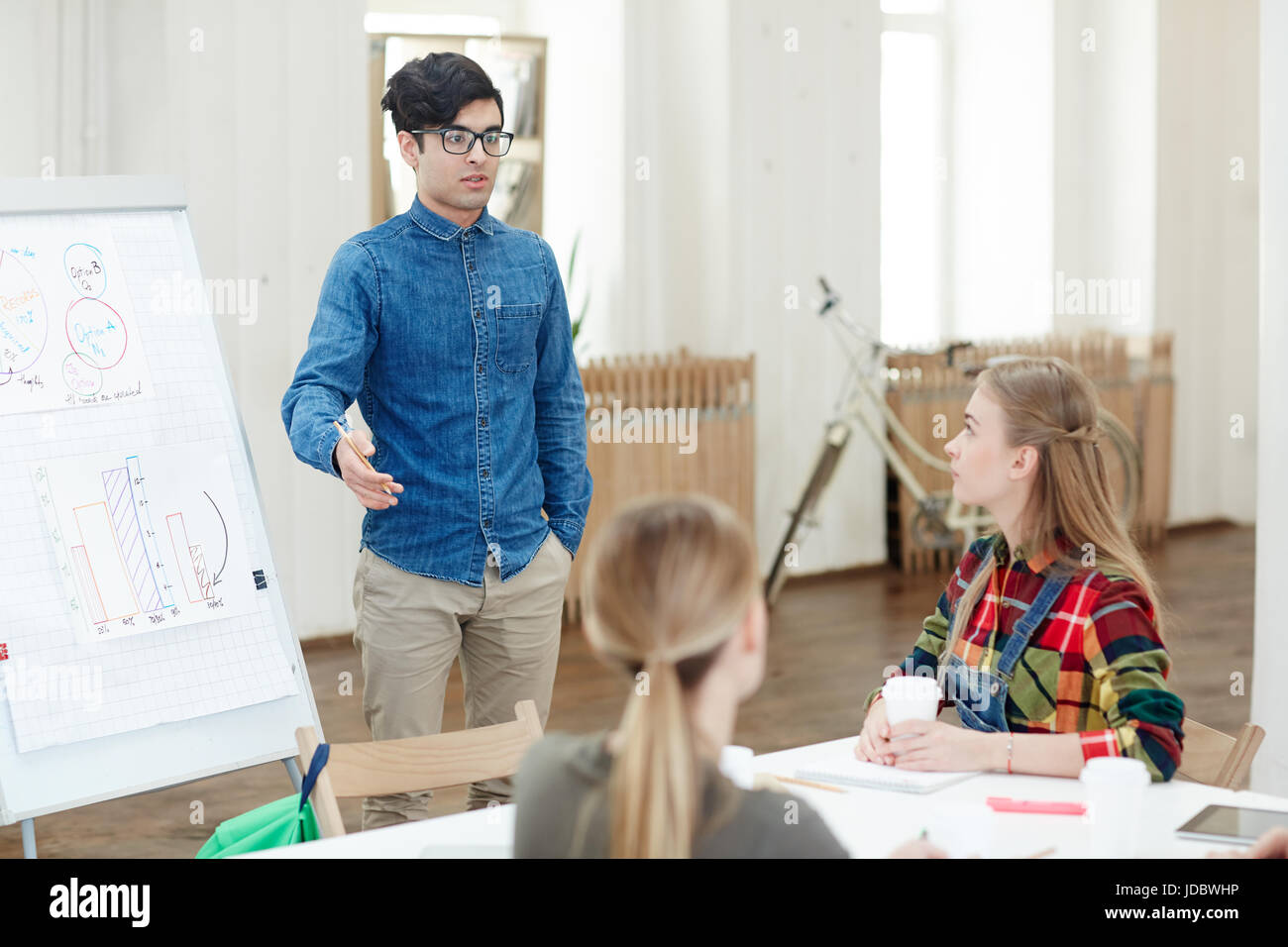Young student explaining his groupmates data on whiteboard Stock Photo ...