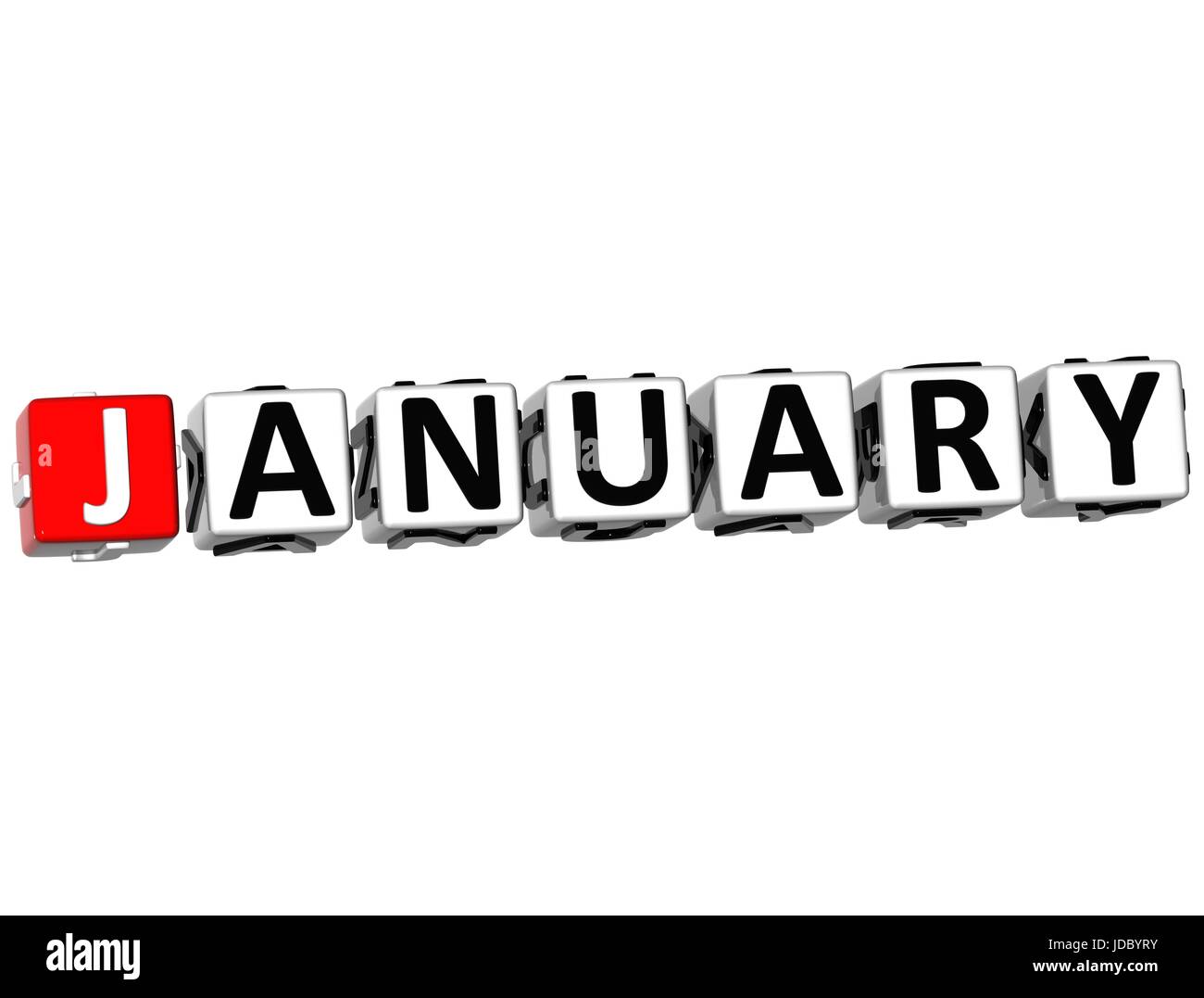 3D January Block Text on white background Stock Photo - Alamy