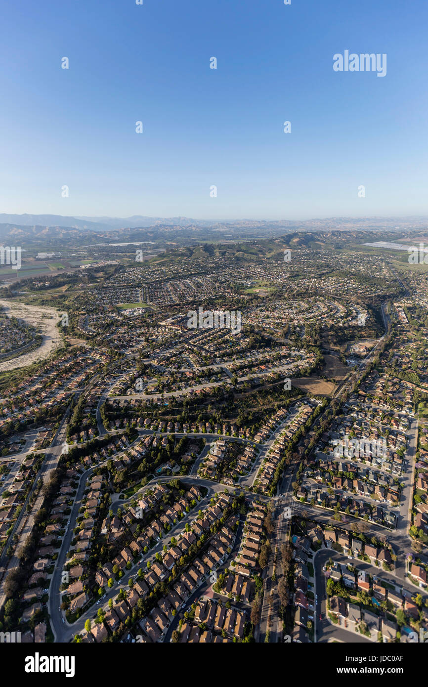 Aerial view of Camarillo homes and streets in Ventura County ...