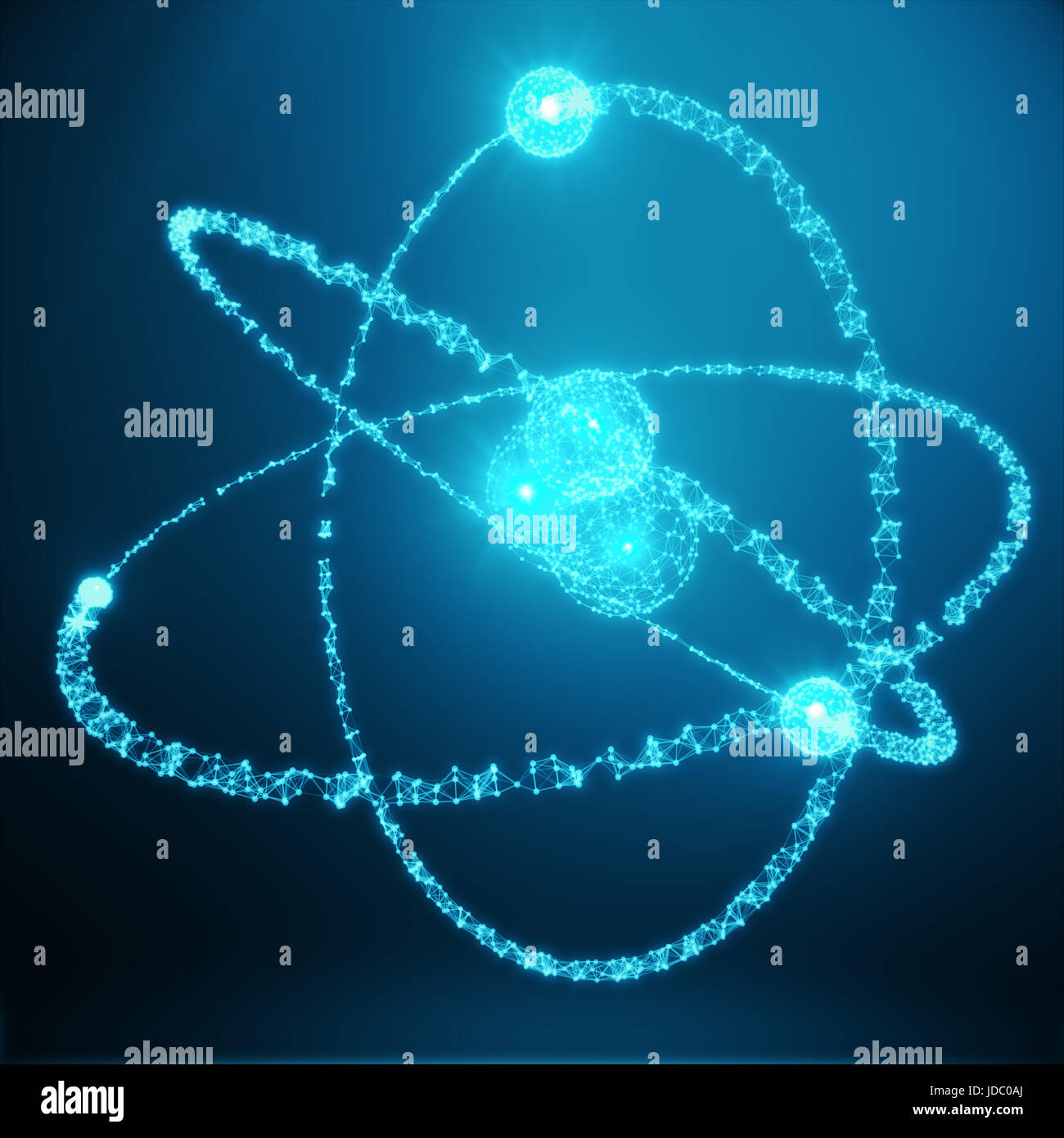 Polygonal Atom concept. Thin line concept. Blue shining cosmic 3d atom ...