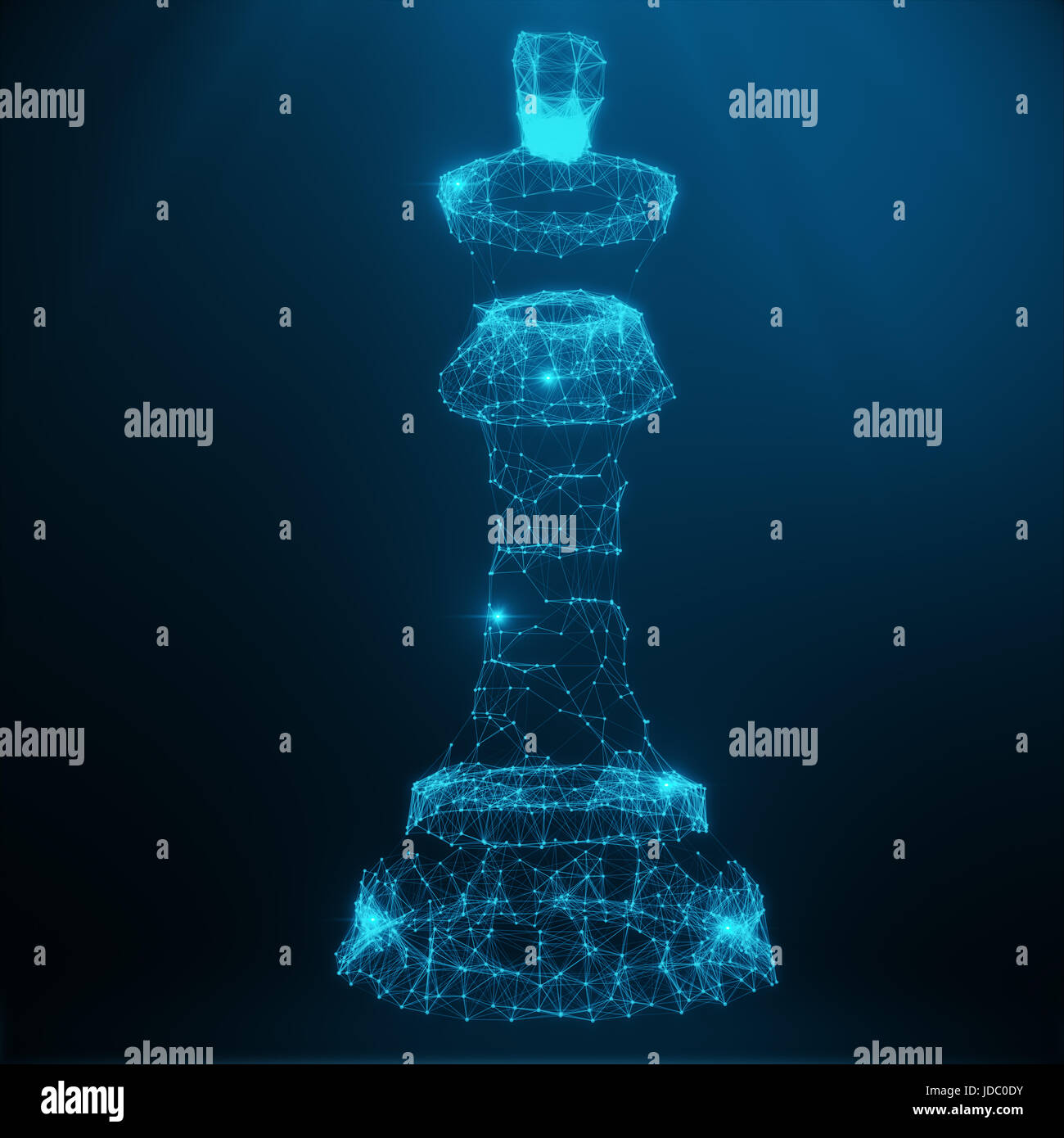 Abstract Low Poly Model, Chess Piece King consisting of blue dots and ...