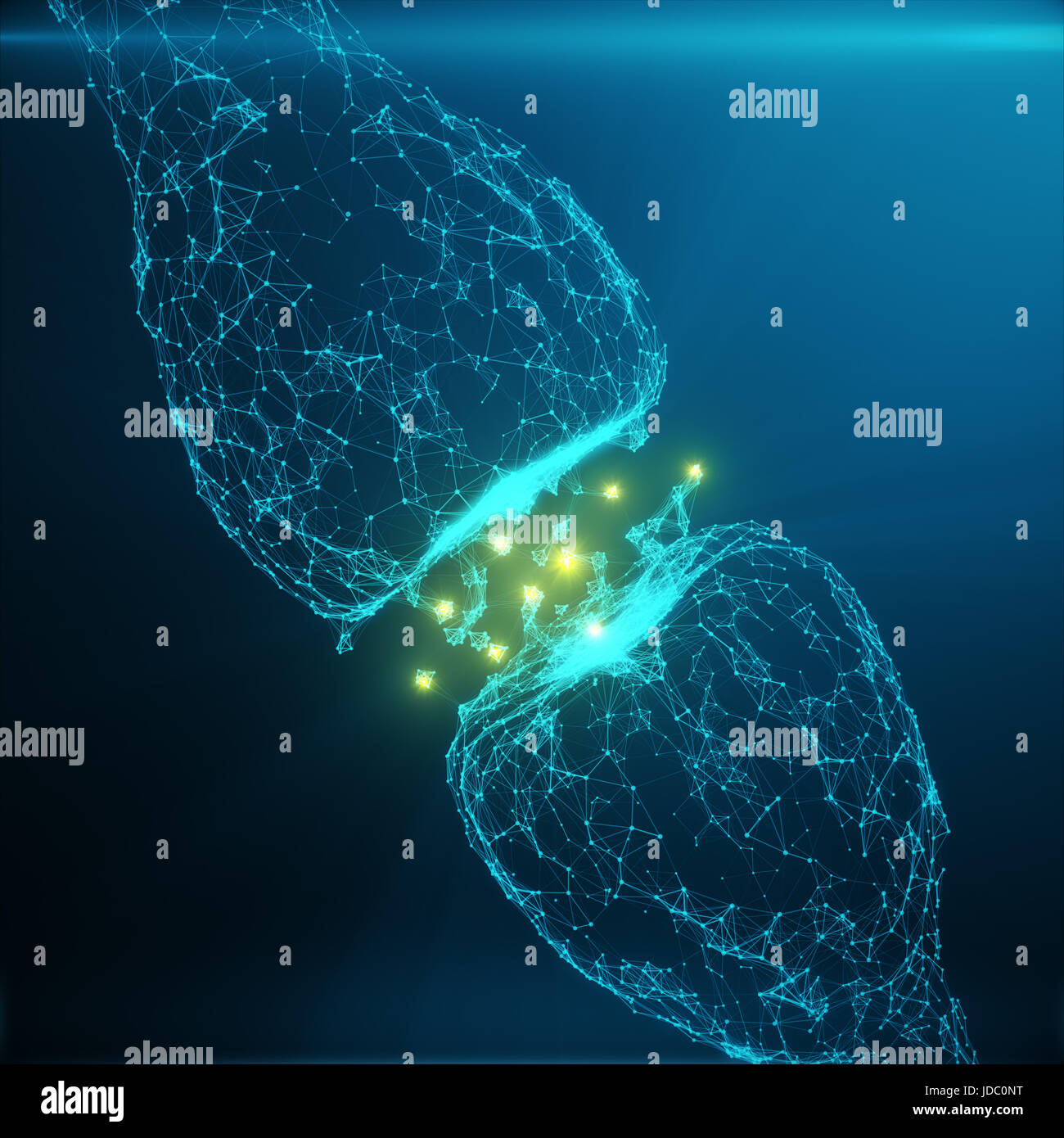 Blue glowing synapse. Artificial neuron in concept of artificial ...