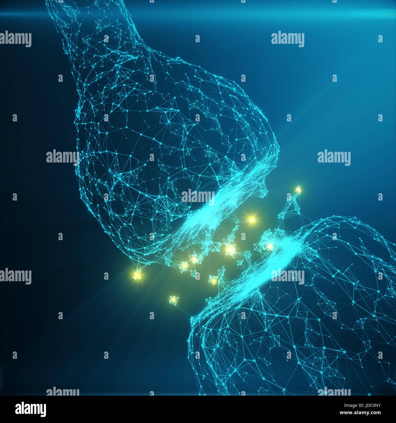 Blue glowing synapse. Artificial neuron in concept of artificial ...