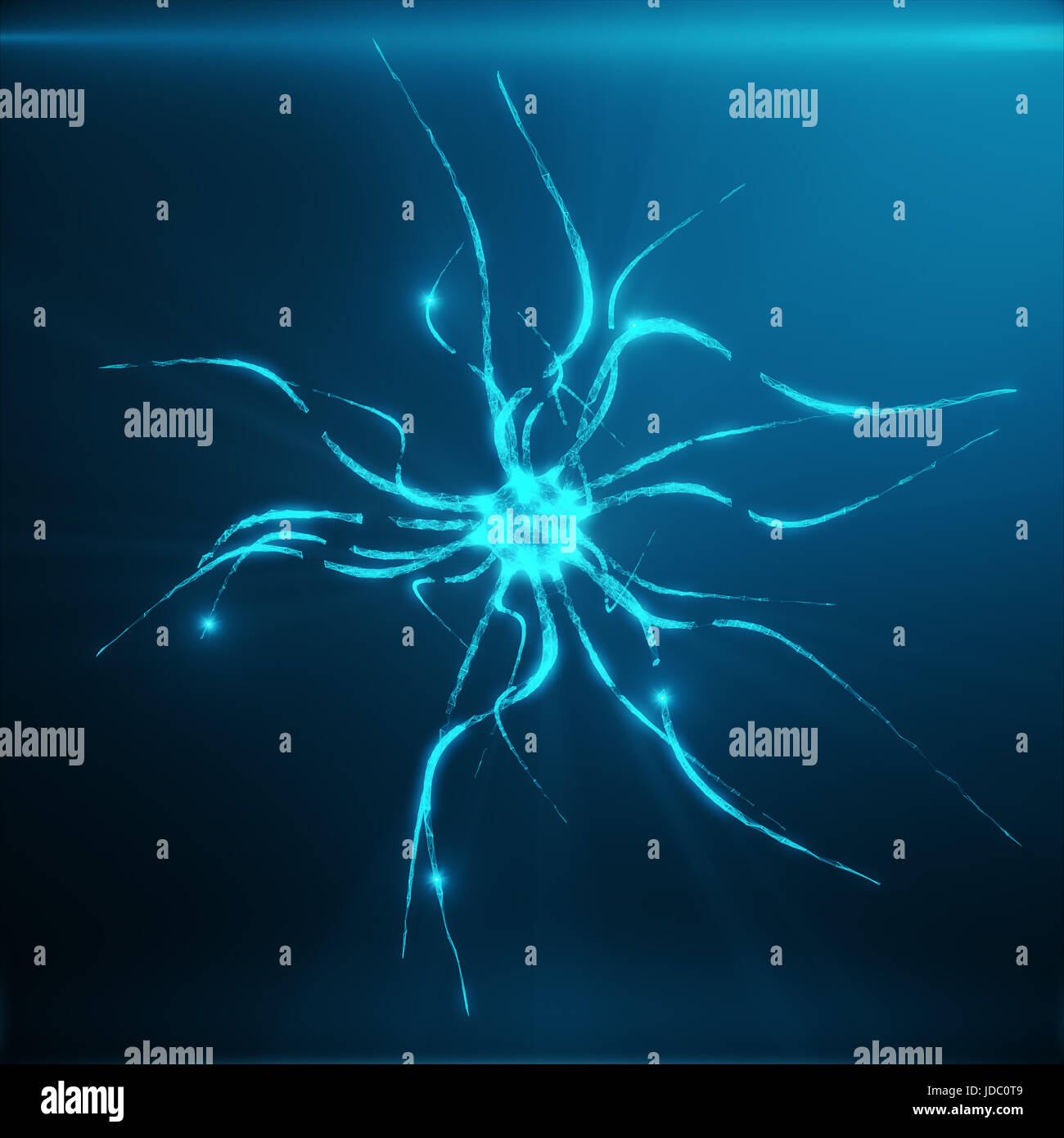 Blue glowing neuron. Artificial neuron in concept of artificial ...