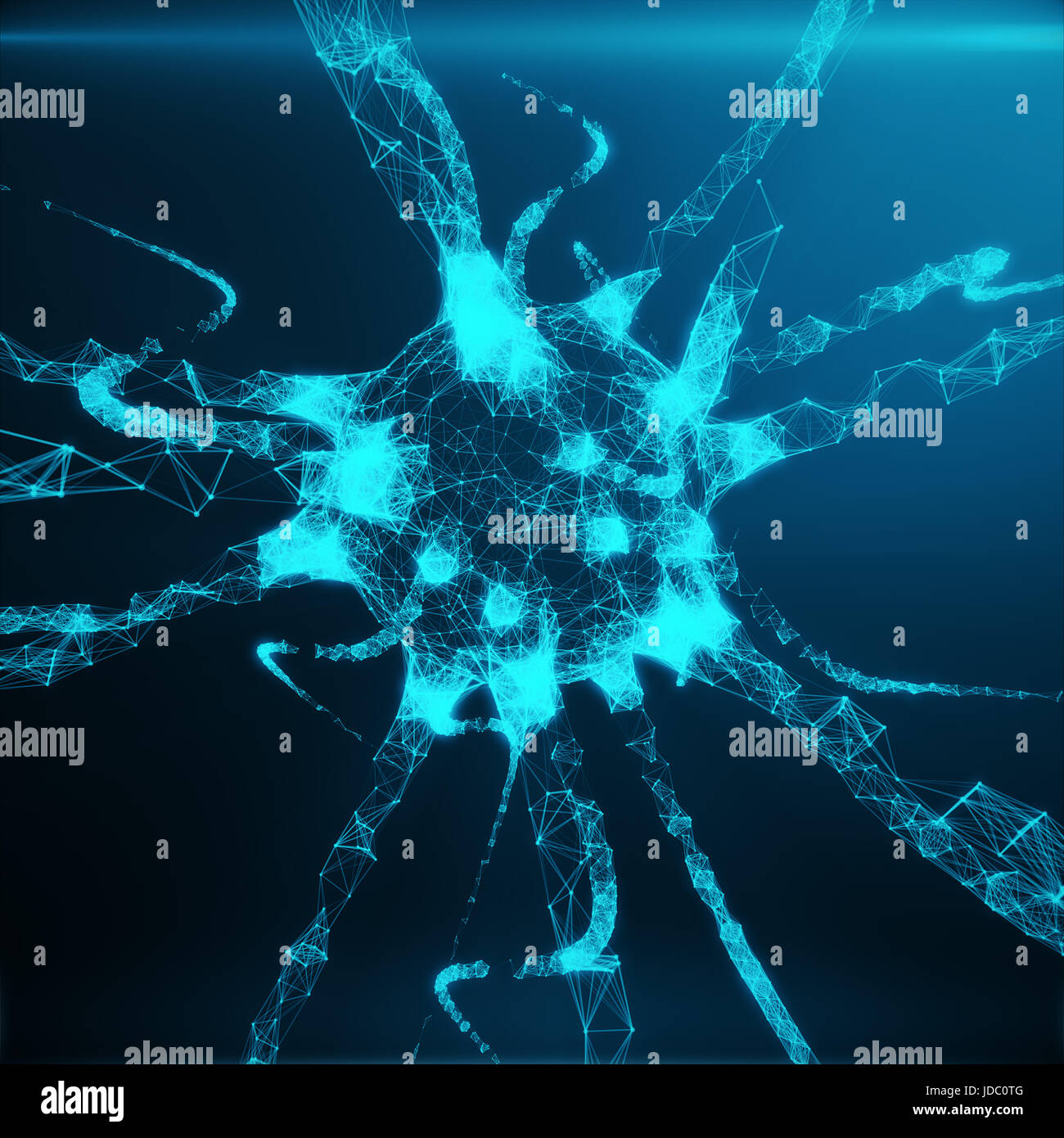Blue glowing neuron. Artificial neuron in concept of artificial ...