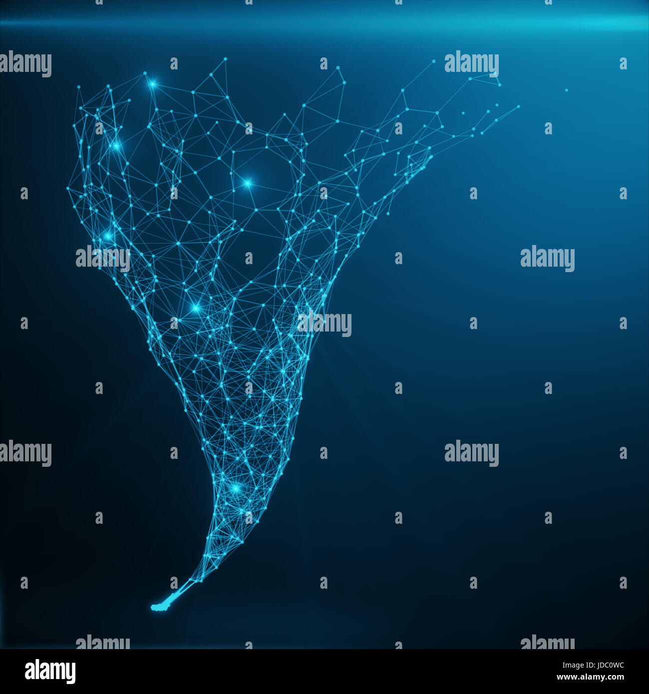 Blue glowing Tornado. Abstract polygonal space low poly with connecting ...