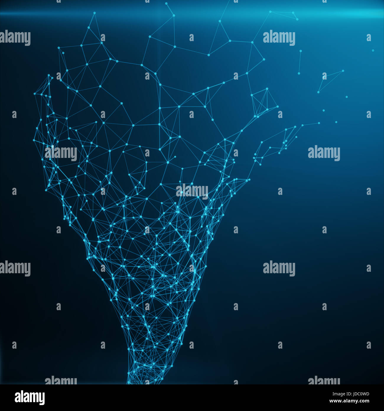 Blue glowing Tornado. Abstract polygonal space low poly with connecting ...