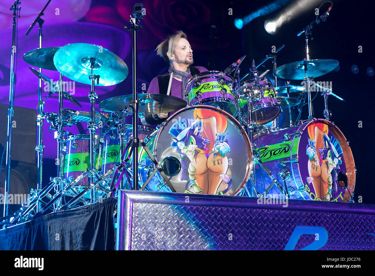 Rikki Rockett Poison performs June13,2017 Oracle Arena Oakland ...