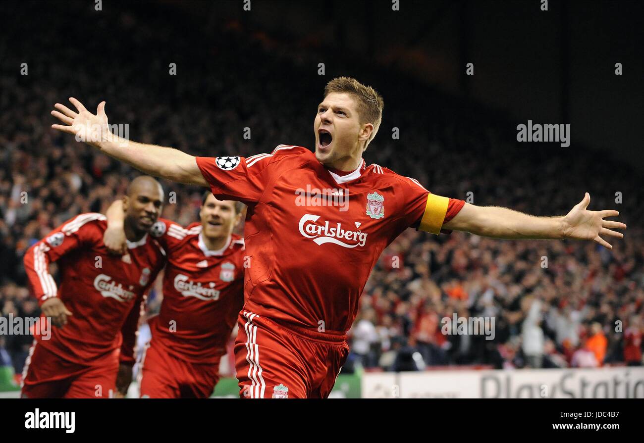 STEVEN GERRARD CELEBRATES LIVERPOOL V REAL MADRID ANFIELD LIVERPOOL ...