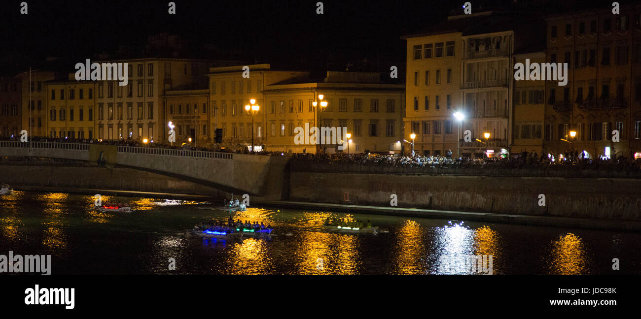 Traditional San Ranieri Regatta in Pisa. The famous Luminaria is ...