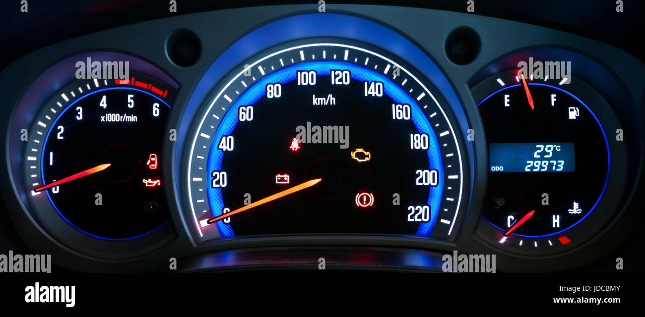 Modern car illuminated dashboard closeup Stock Photo - Alamy
