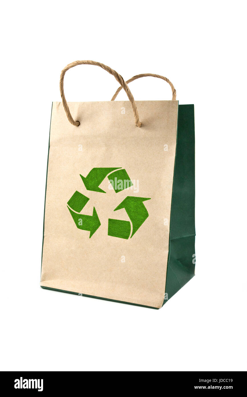 reusable paper bag isolated on white background, conservation concept ...