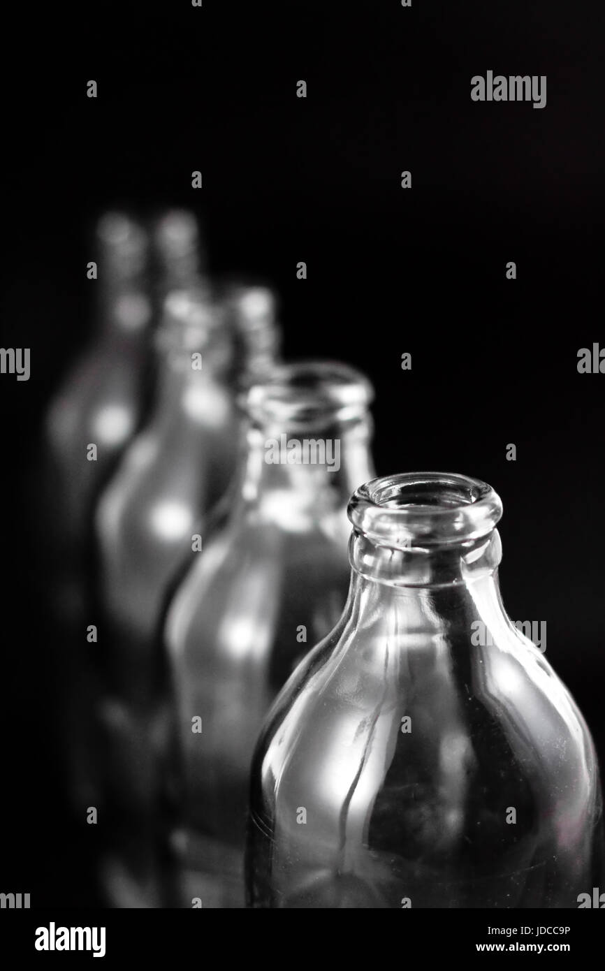 empty bottles collection, colorless, isolated on black background Stock ...