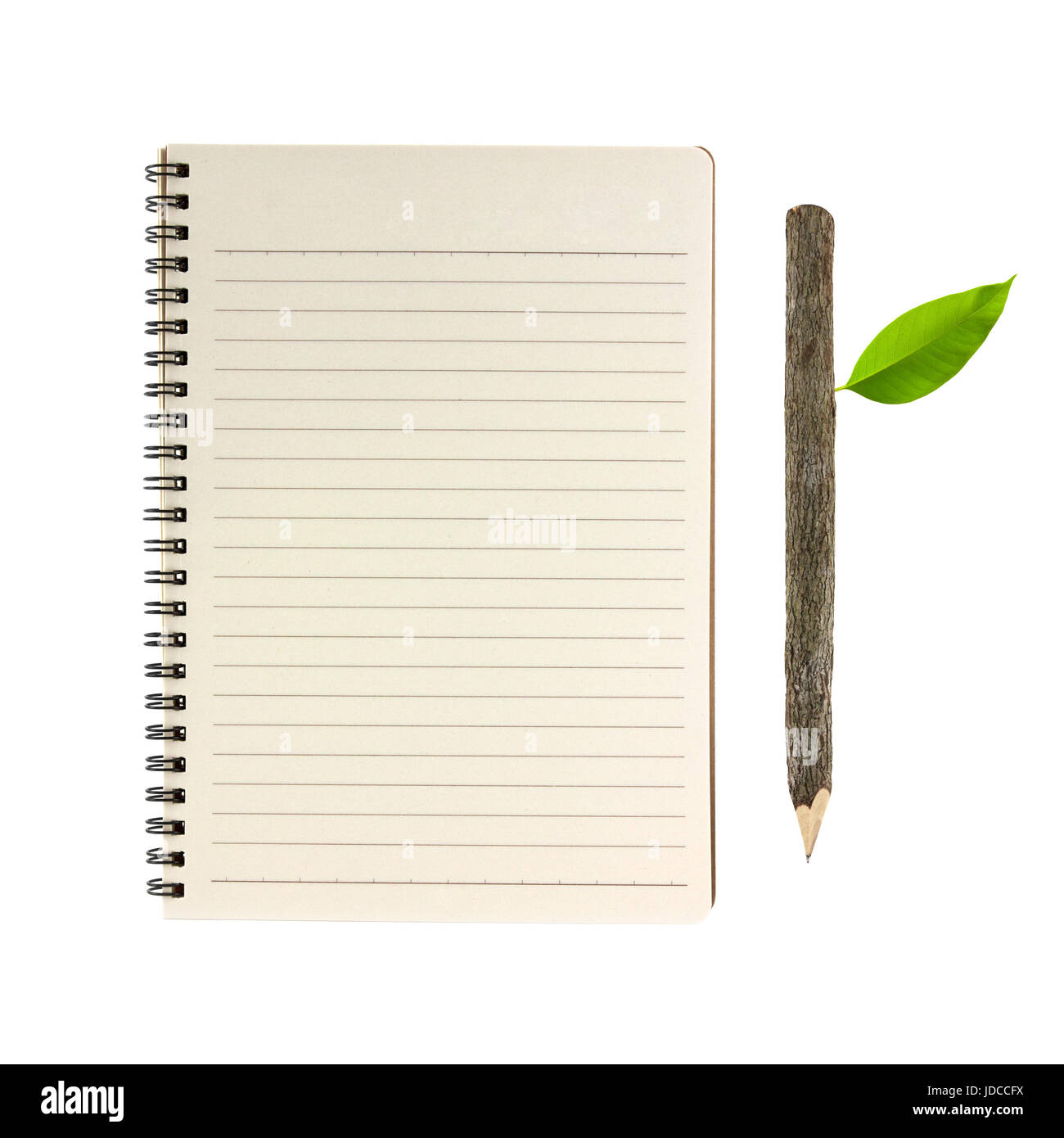 notebook and wooden pencil isolated on white background, conservation ...
