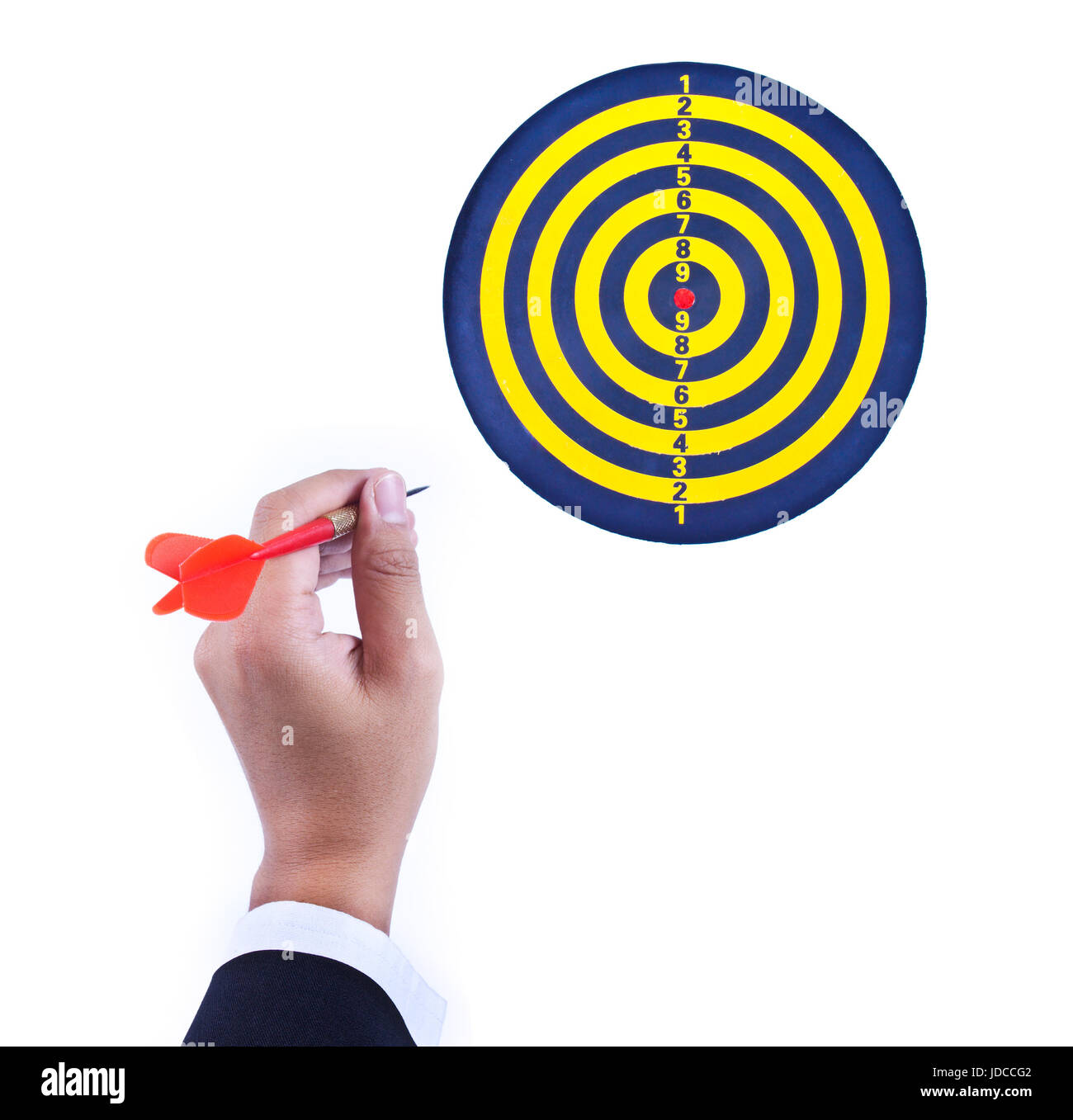 dart in hand and dartboard isolated on white background Stock Photo - Alamy