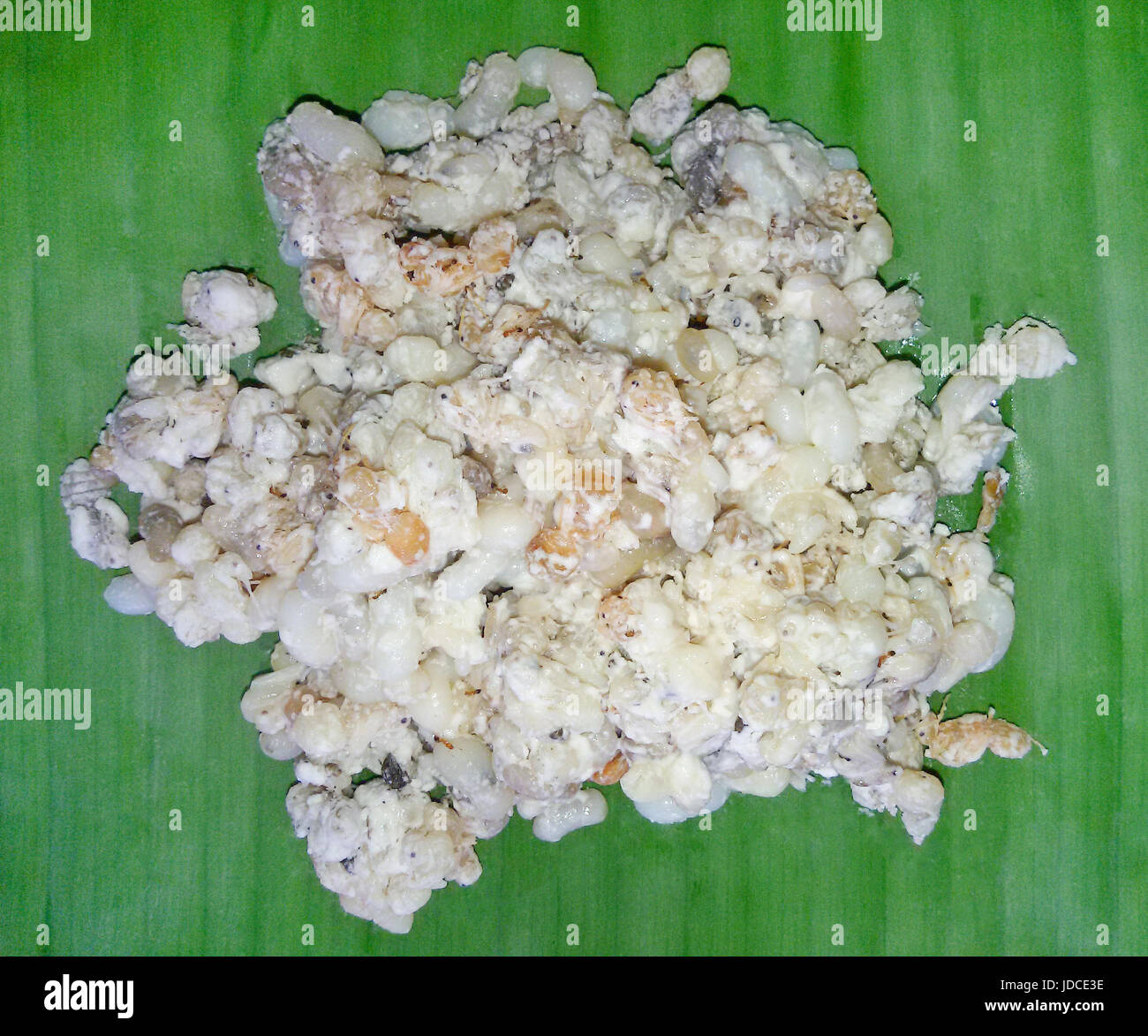 Ants egg on banana leaf. Weird food concept traditional food local ...