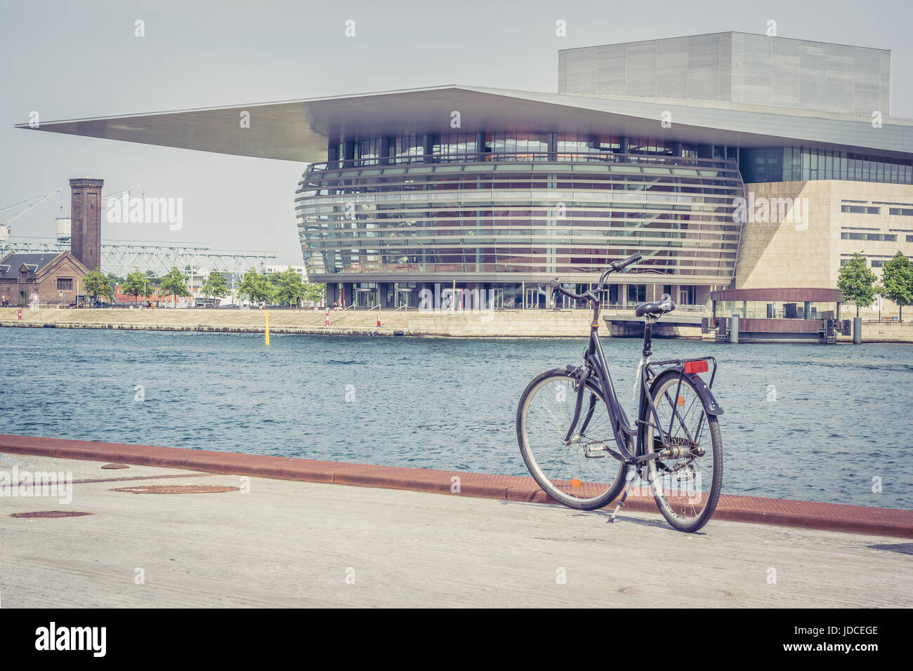 Bicycle in front of the Copenhagen Opera House on the island of Holmen ...