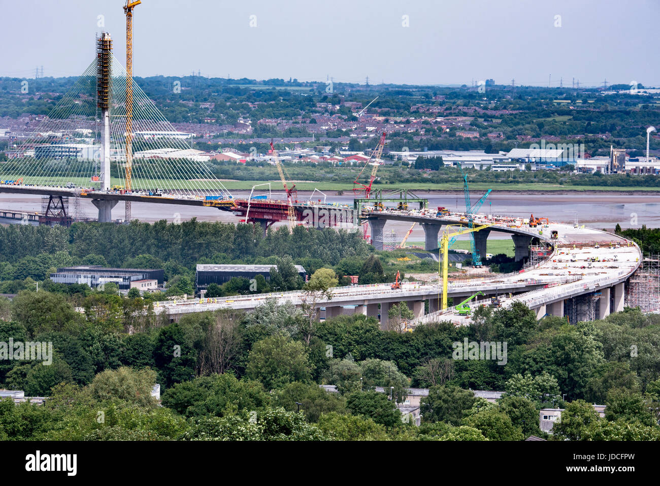 Runcorn Widnes New Gateway bridge over the river Mersey progress seen ...