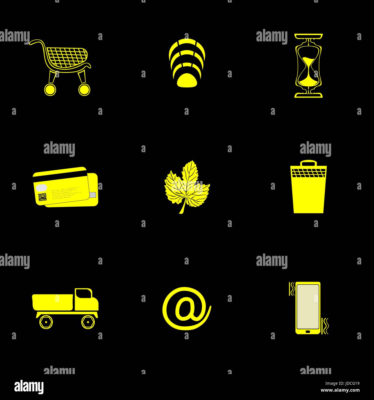 Set icons for web yellow icon on black background Stock Vector Image ...