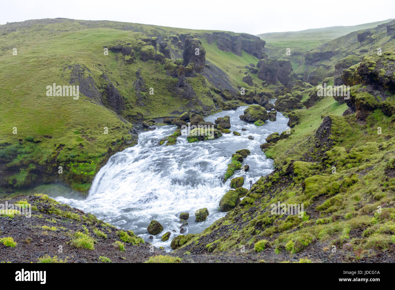 Skoga river over the Skogafoss waterfall, Iceland, Europe Stock Photo ...