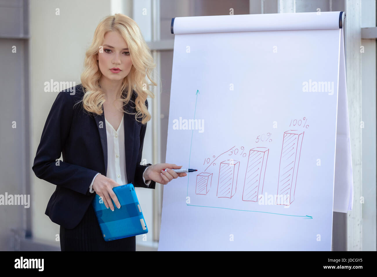 Business woman making a presentation at the office with visual aid ...