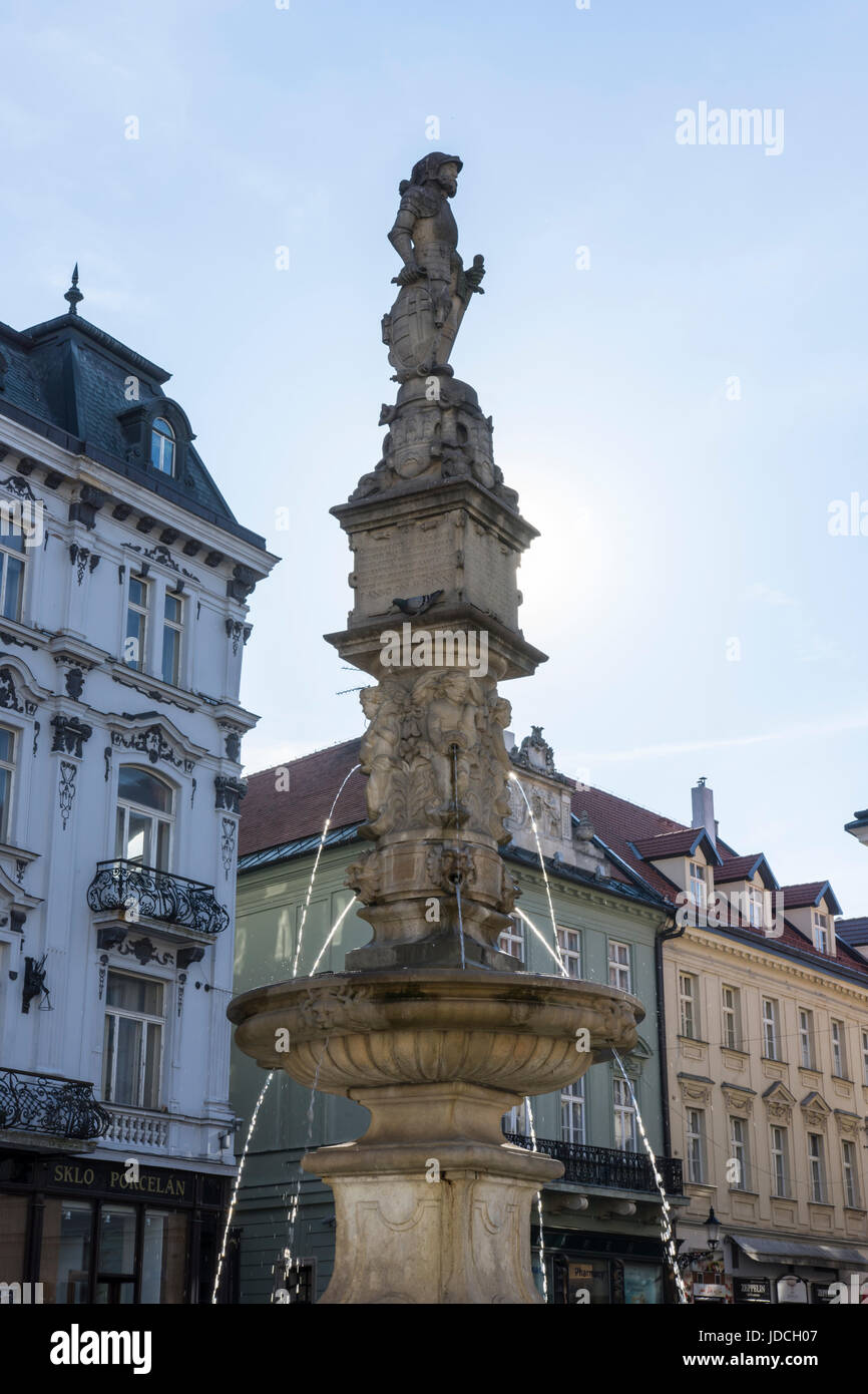 The Maximillian's fountain in Hlavne square in Bratislava Stock Photo ...