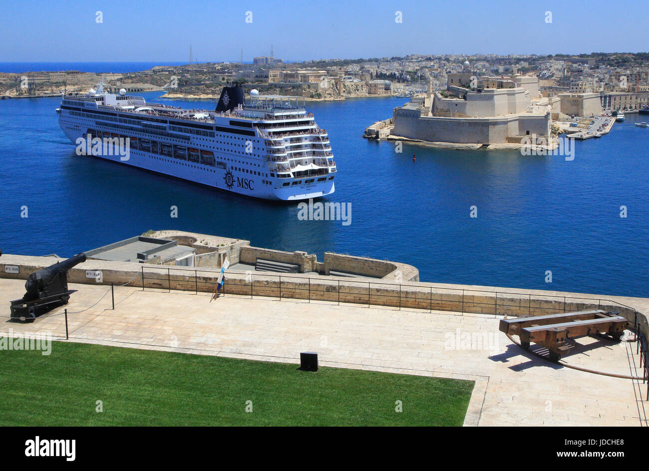 MSC cruise ship in Grand Harbour arriving in Valletta, Malta Stock ...