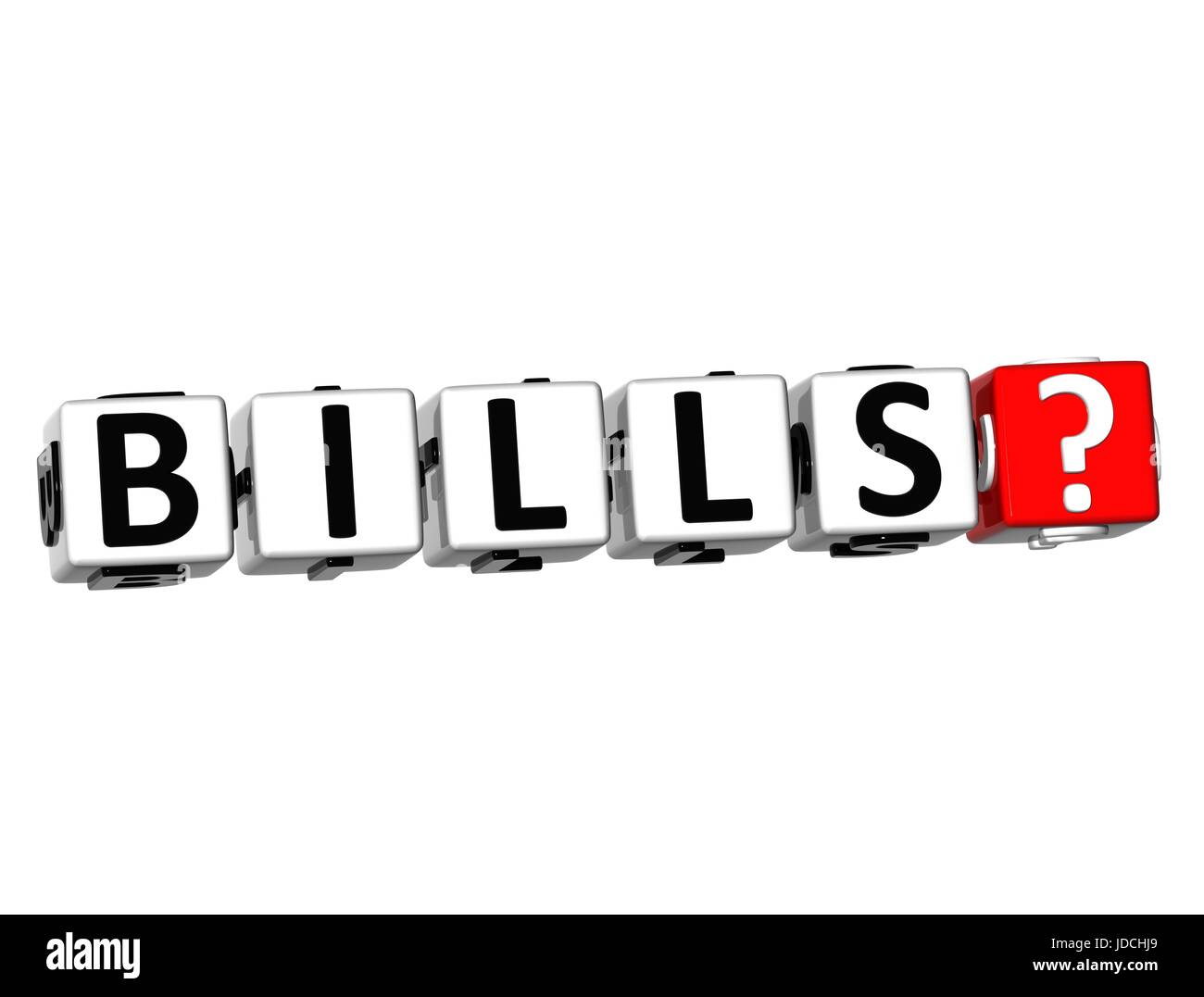 3D Bills? Button Click Here Block Text over white background Stock ...