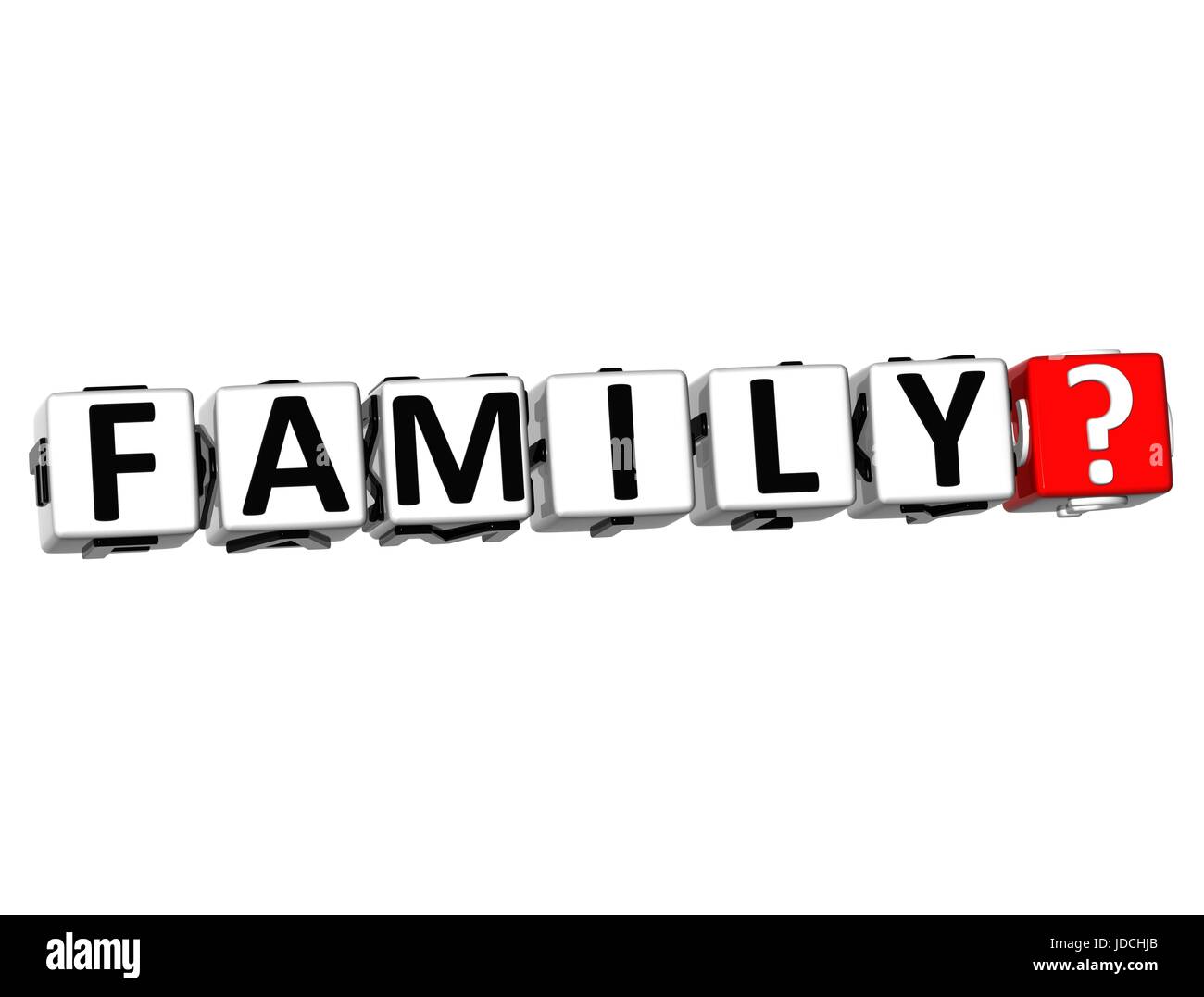 3D Family Button Click Here Block Text over white background Stock ...