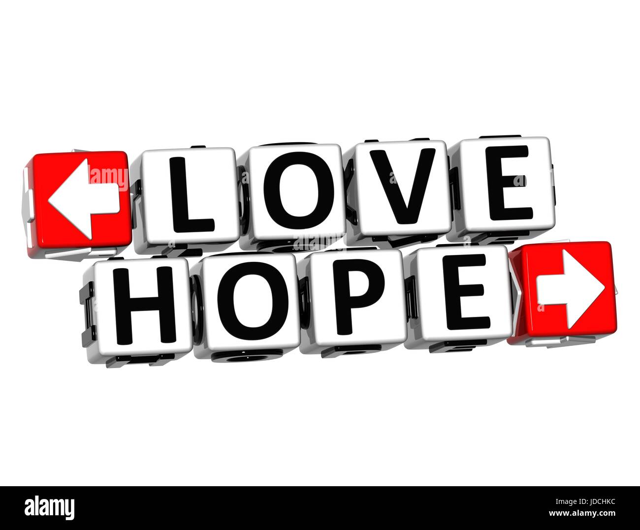3D Love Hope Button Click Here Block Text over white background Stock ...