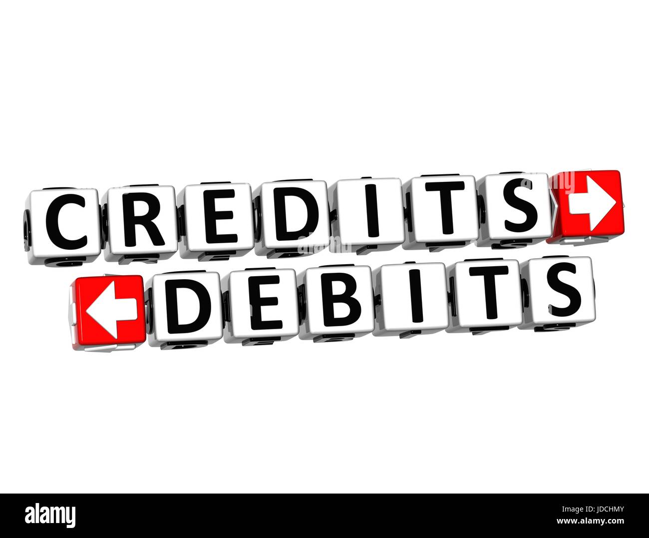 3D Credits Debits Button Click Here Block Text over white background ...