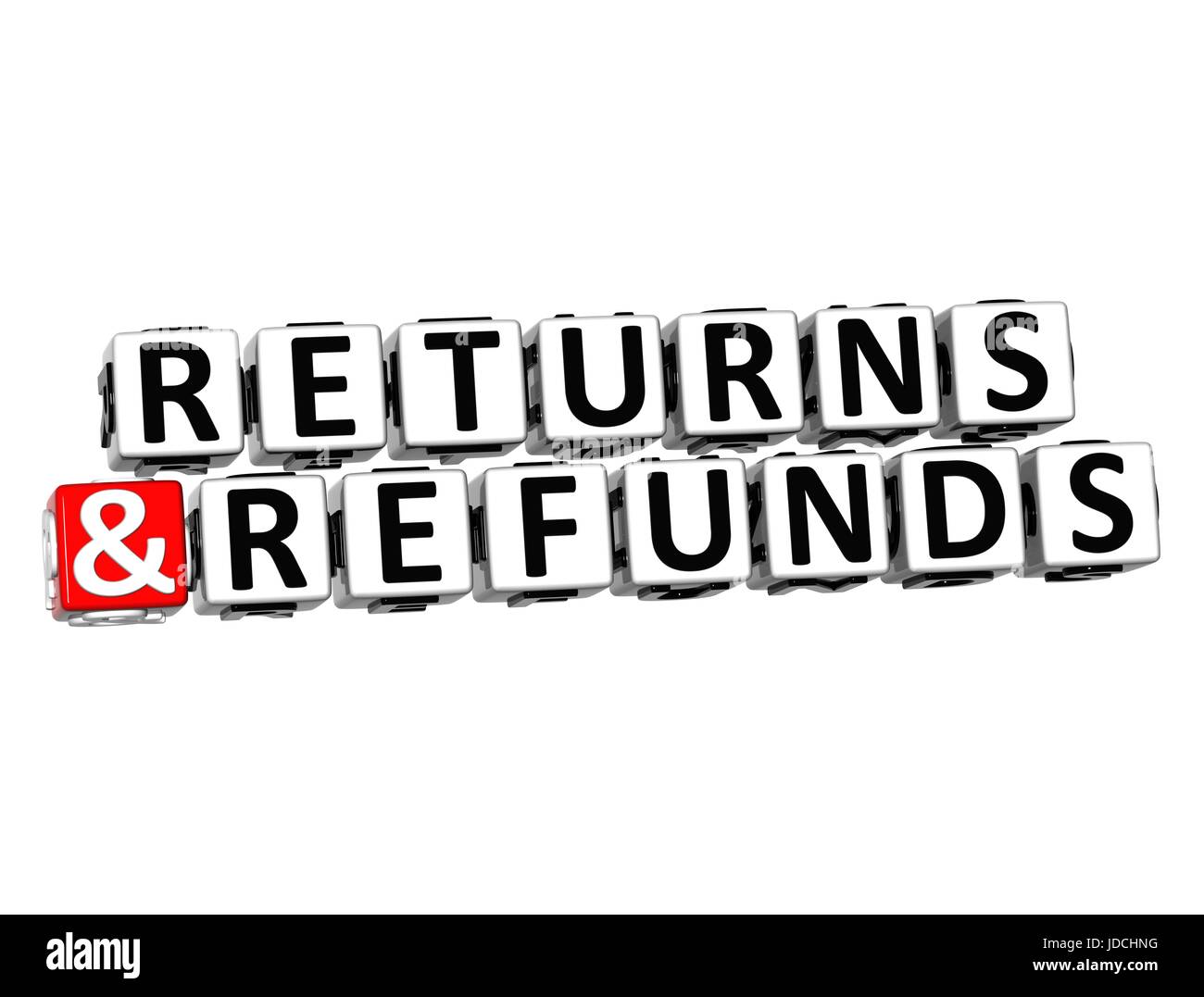 3D Returns And Refunds Button Click Here Block Text over white ...