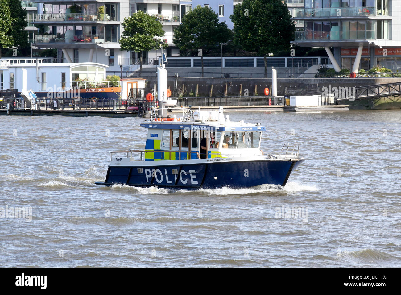 River Thames, London, UK. Marine Policing Unit patrol boat on Thames at ...