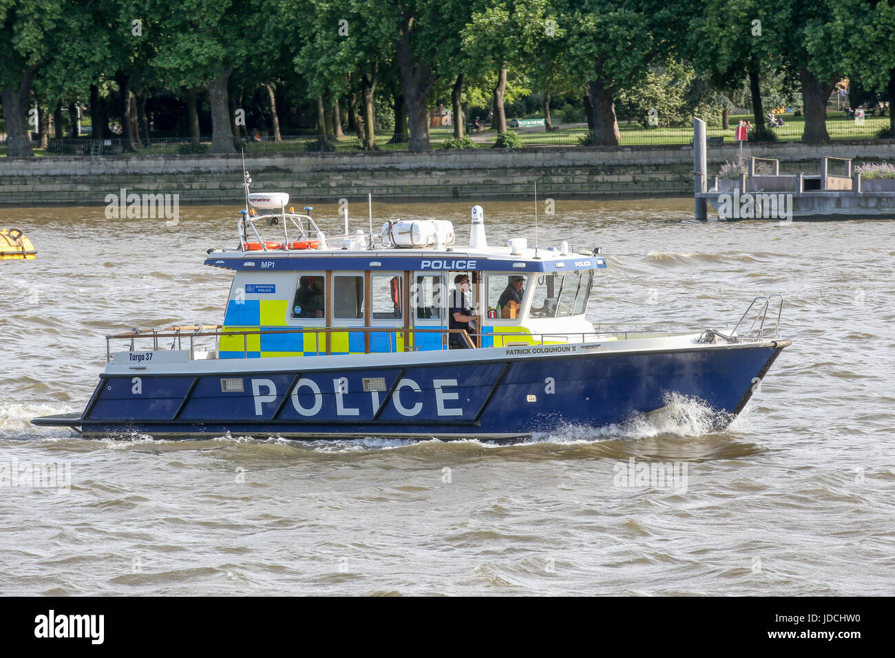 River Thames, London, UK. Marine Policing Unit patrol boat on Thames at ...