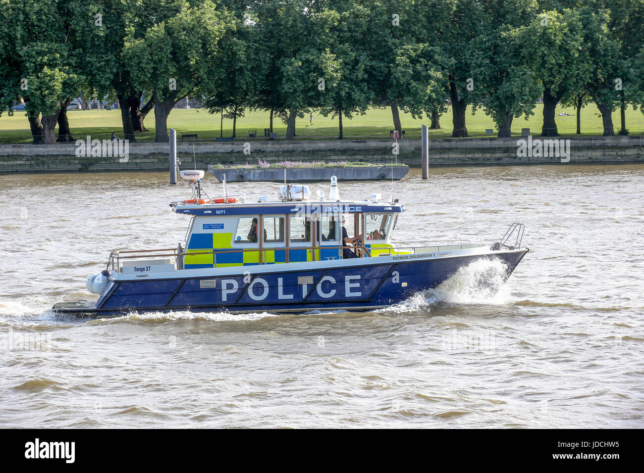 River Thames, London, UK. Marine Policing Unit patrol boat on Thames at ...