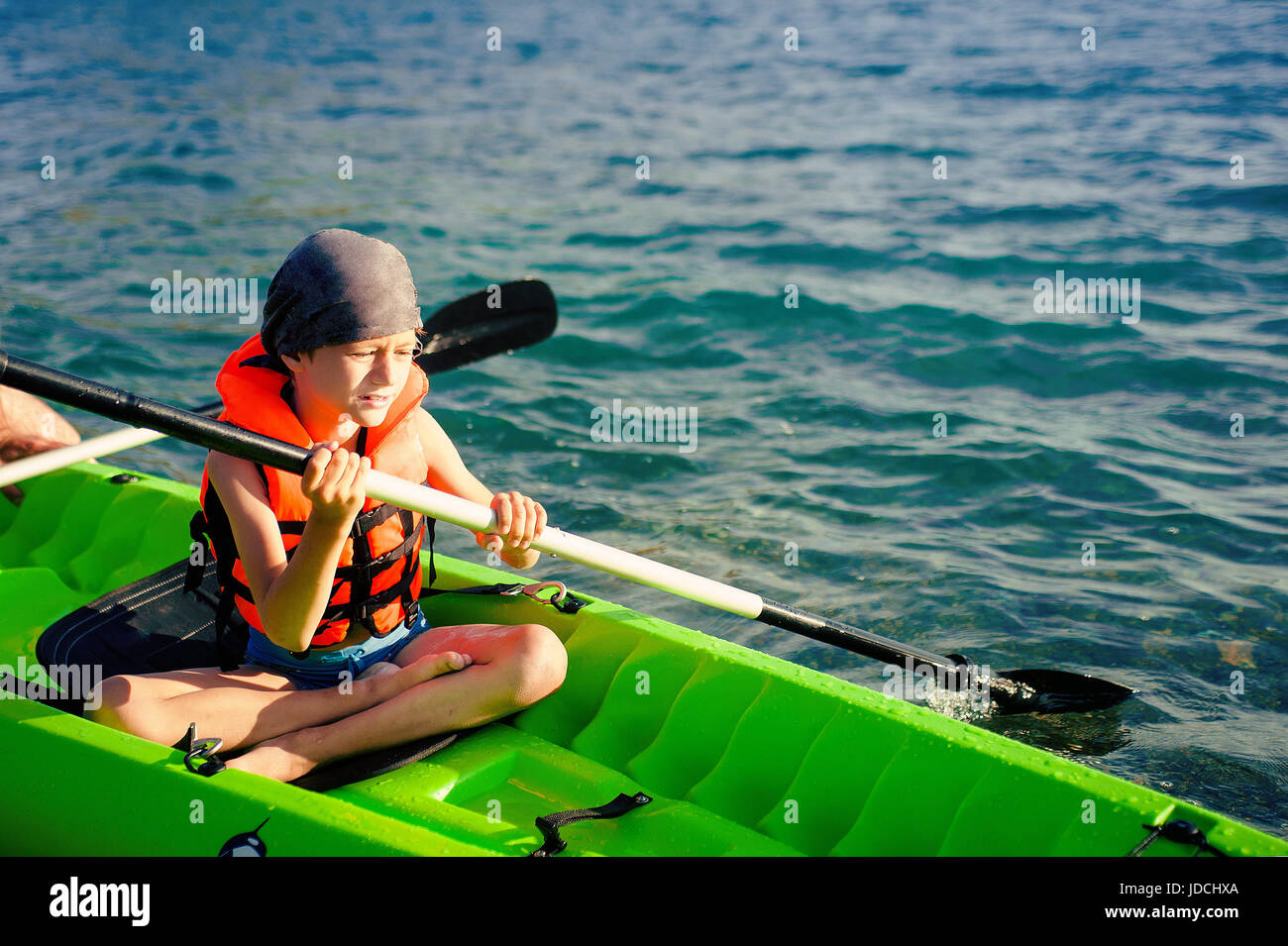 happy kid kayaking on the river. Active happy boy, teenage school boys ...