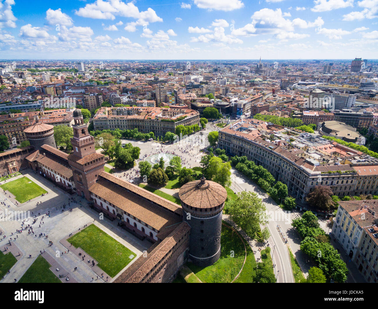 Aerial photography view of Sforza castello castle in Milan city in ...