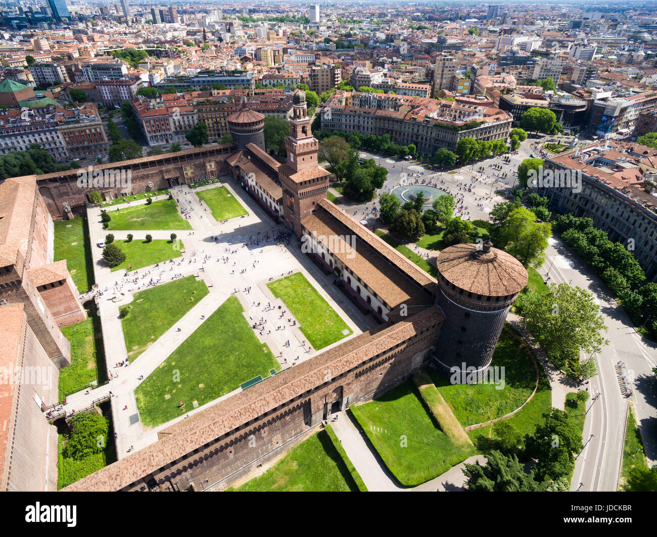 Aerial photography view of Sforza castello castle in Milan city in ...