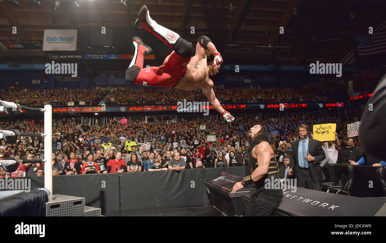 WWE PAYBACK, from top: AJ Styles, (aka Allen Neal Jones), Roman Reigns ...