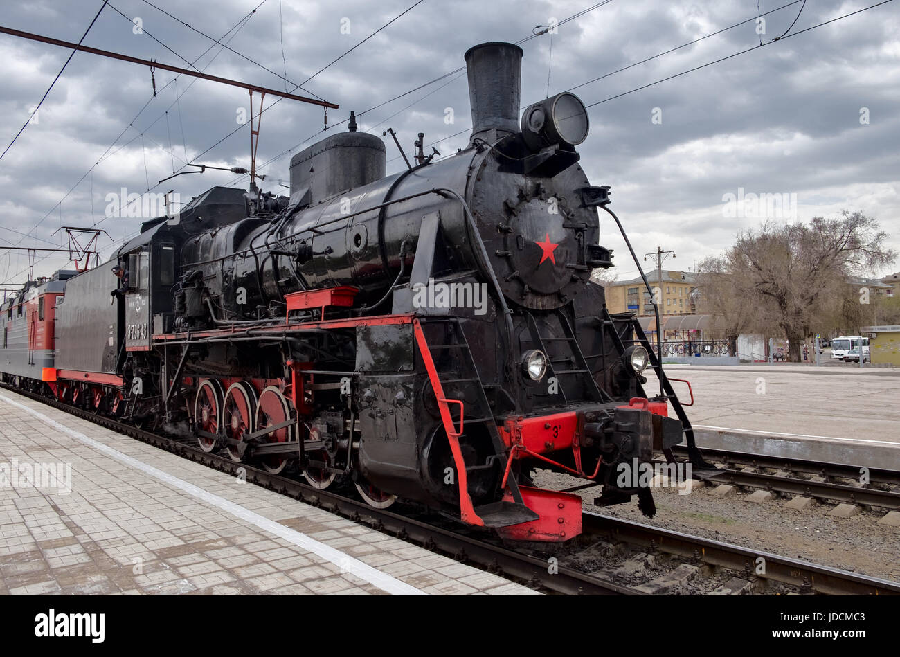 MAGNITOGORSK, RUSSIA - May 04: Vintage steam train on parade in honor ...