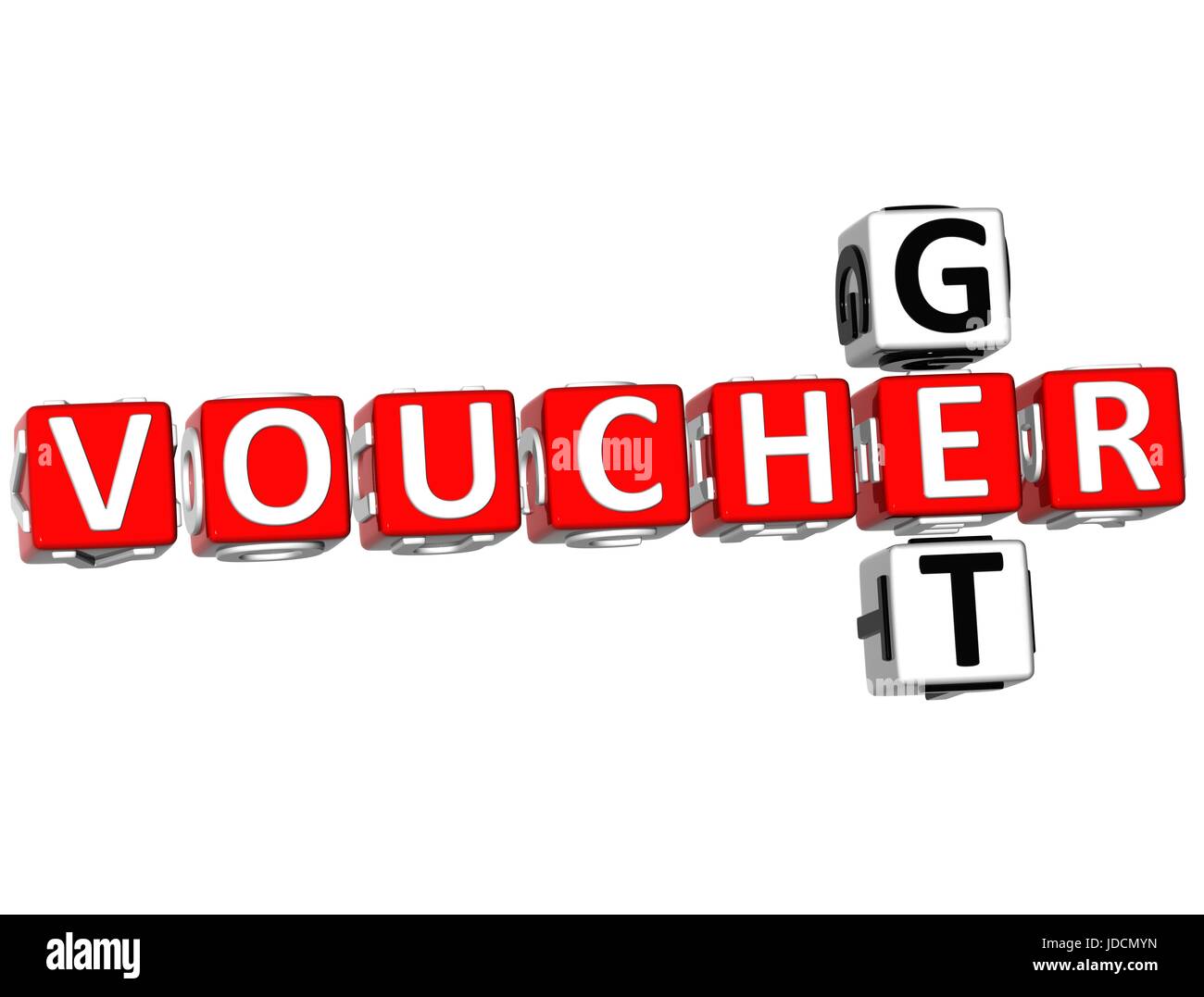 3D Get Voucher Crossword on white background Stock Photo - Alamy