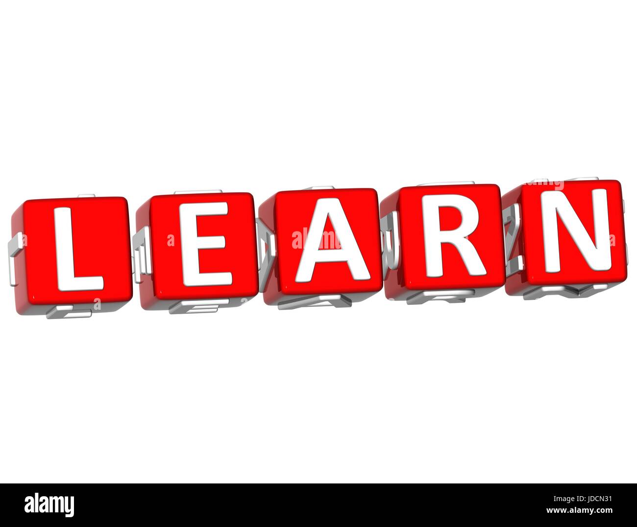 3D Learn Cube text on white background Stock Photo - Alamy