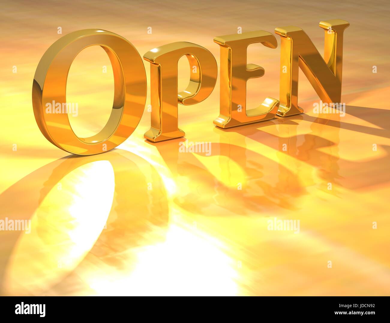 3D Open Gold text over yellow background Stock Photo - Alamy