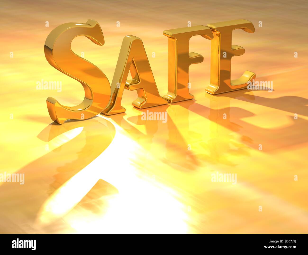 3D Safe Gold text over yellow background Stock Photo - Alamy