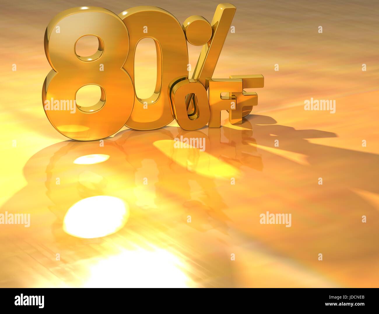 3D 80 Percent Gold Text over yellow background Stock Photo - Alamy