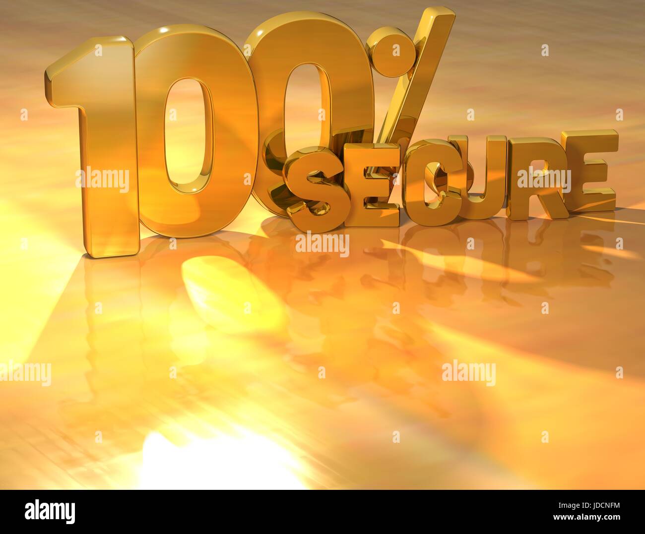 3D 100 Percent Secure Gold Text over yellow background Stock Photo - Alamy